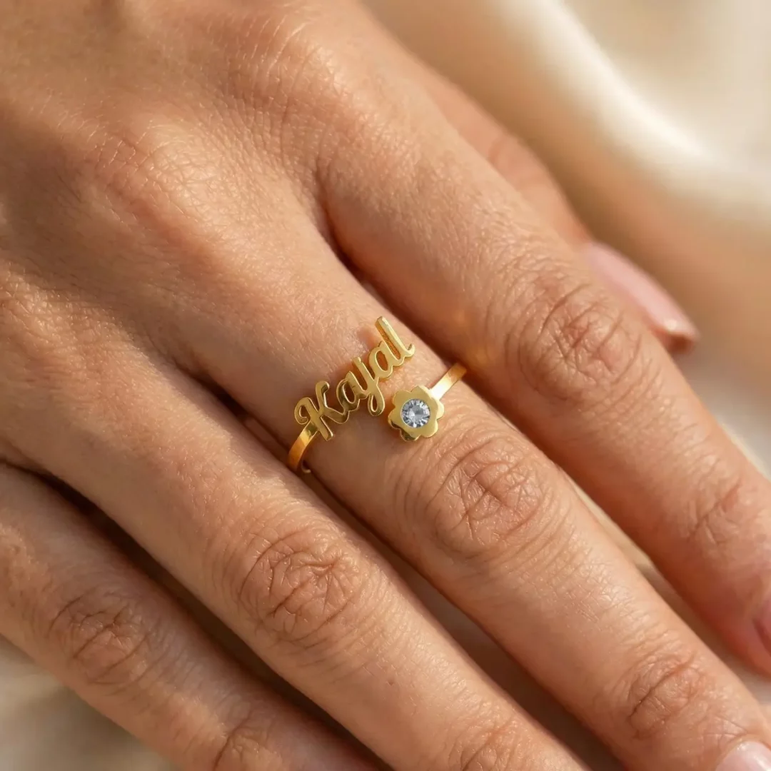 Custom Diamond Flower Name Ring - Zyka