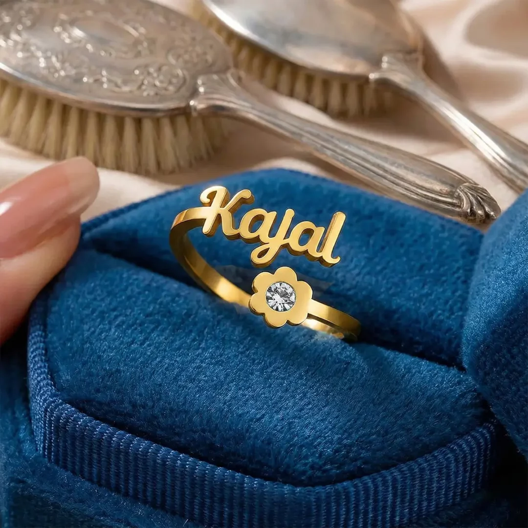 Custom Diamond Flower Name Ring - Zyka